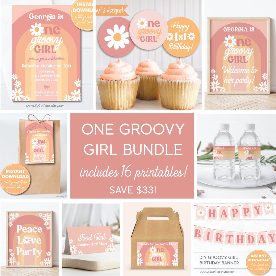 One Groovy Girl Birthday Bundle Groovy 1st Birthday Party - Etsy