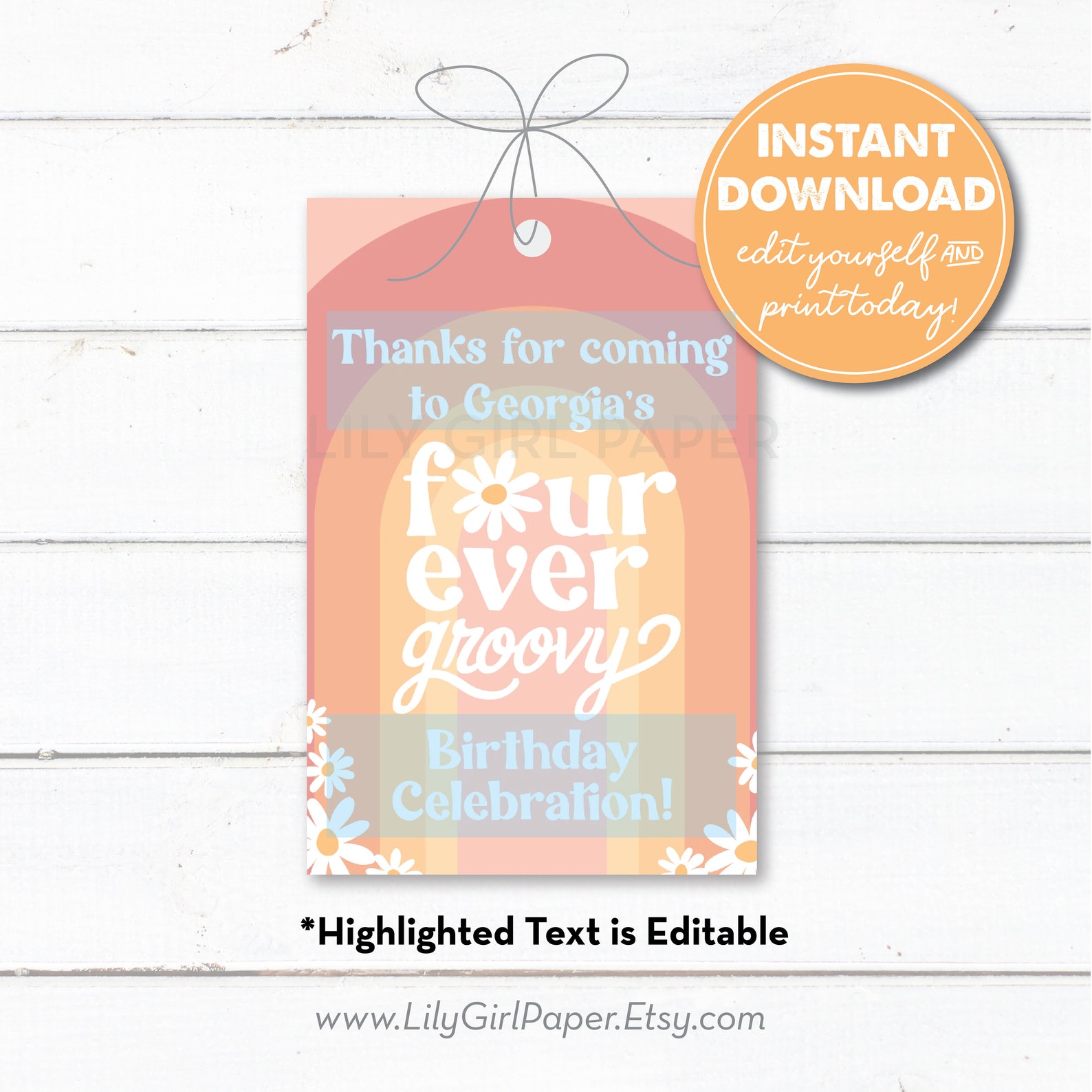 Editable Four Ever Groovy Girls 4th Birthday Party Favor - Etsy