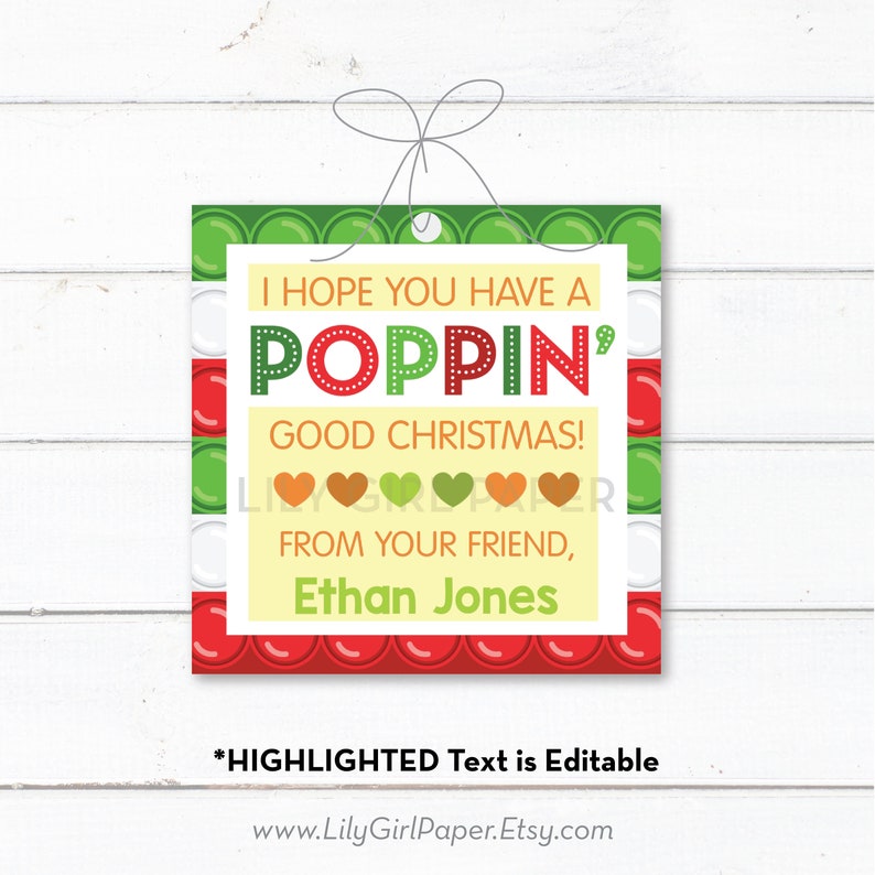 Editable Pop It Christmas Gift Tag, Have a Poppin' Good Christmas ...