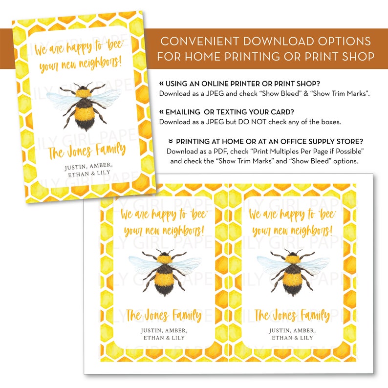 Editable New Neighbor Cards, Happy to BEE, 5x7 Card, We're New ...