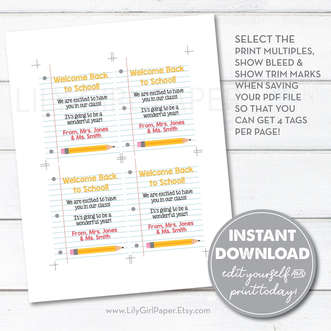 Editable Welcome Back to School Treat Tag Teacher to | Etsy