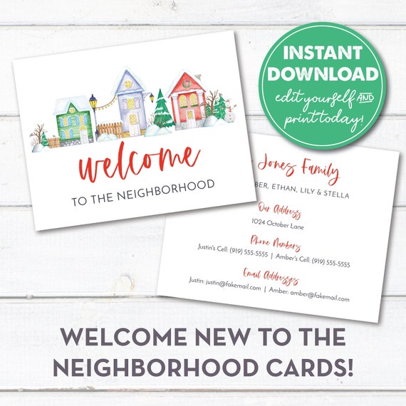 Editable Welcome to the Neighborhood Cards, Winter, Instant Download ...