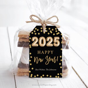 Editable Happy New Year Party Favor, Gift Tag, 2025 New Year's Party ...