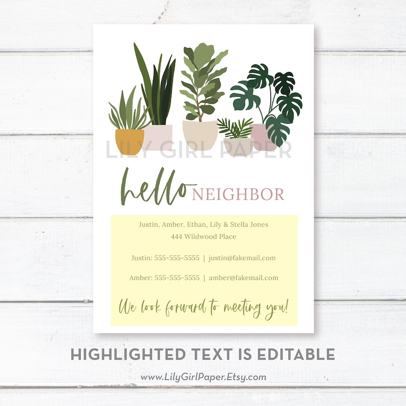 Editable Neighbor Contact Info Cards Hello New to the - Etsy