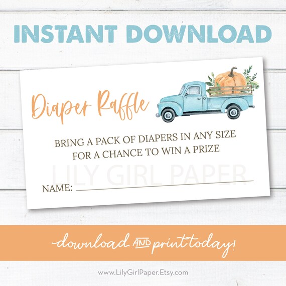 Printable Diaper Raffle Card, Baby Boy Shower Invitation, Shower Game ...