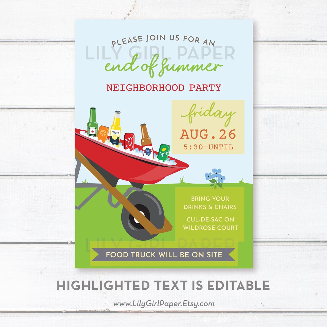 Editable End of Summer Neighborhood Party Invitation Block - Etsy