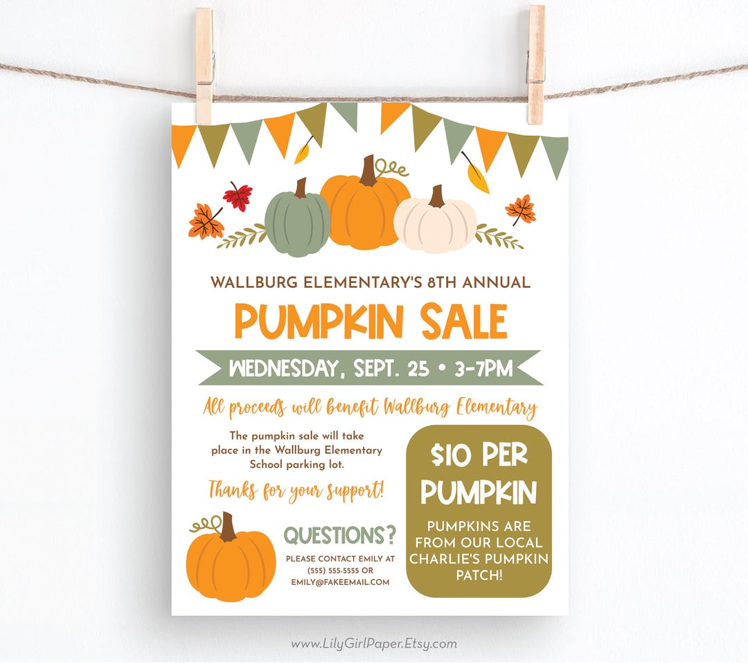 Editable Pumpkin Sale Fundraiser Flyer Template. 8.5x11 PTA/PTO Flyer ...