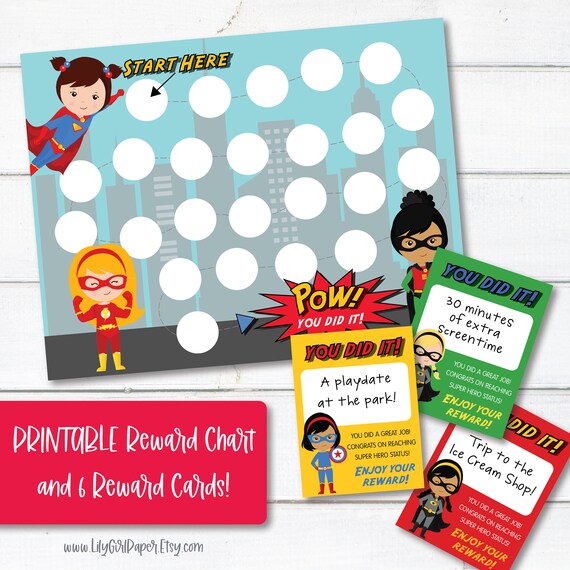 PRINTABLE and Reusable Superhero Girls Reward Chart and Reward Cards ...