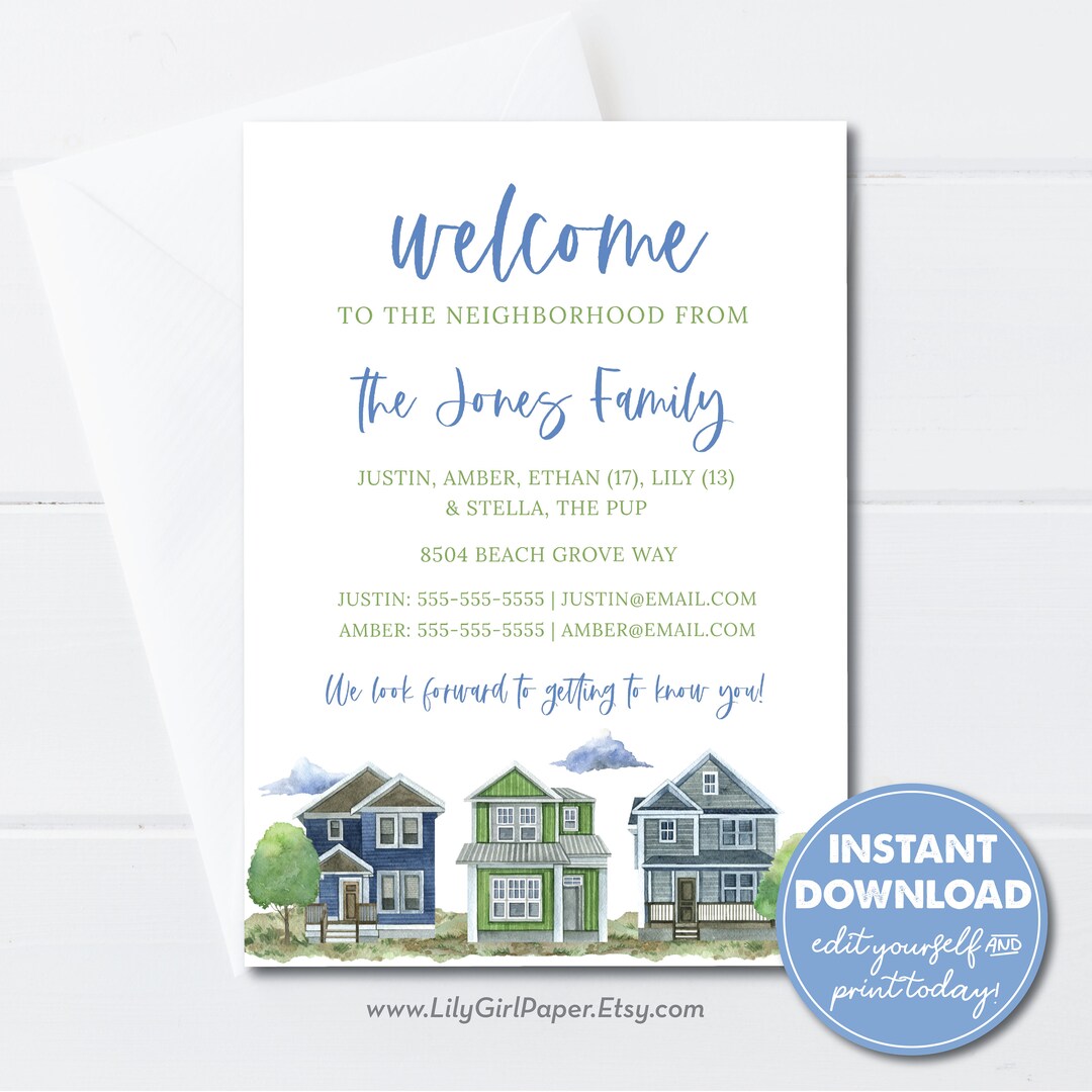 Editable Spring/summer, Beachy Welcome to the Neighborhood Cards ...