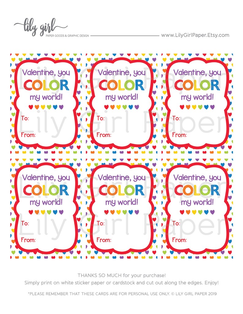 Valentine's Cards INSTANT DOWNLOAD You Color My World - Etsy