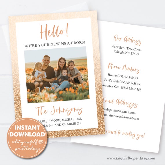 Editable We're Your New Neighbors Photo Card Template, Instant Download ...