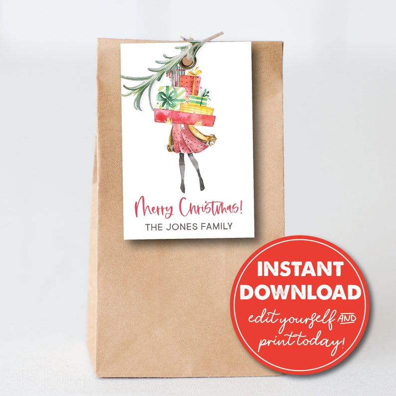 Editable Merry Christmas Happy Holidays Gift Tag Favor Tag - Etsy