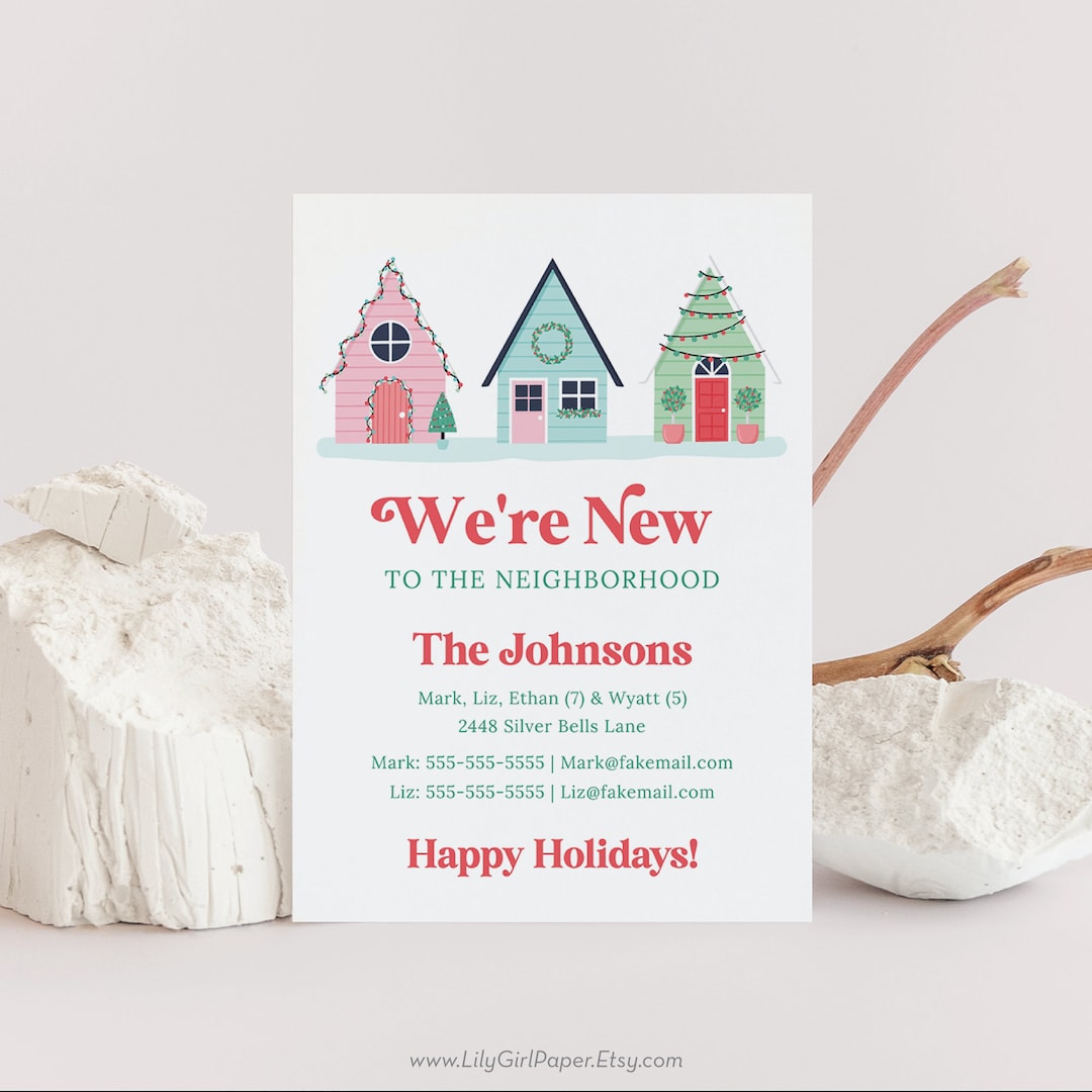 Editable Christmas, Winter We're New to the Neighborhood Cards ...