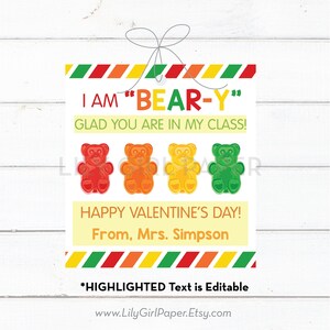 Editable Gummy Bear Valentine's Cards From Teacher to Students, Beary ...
