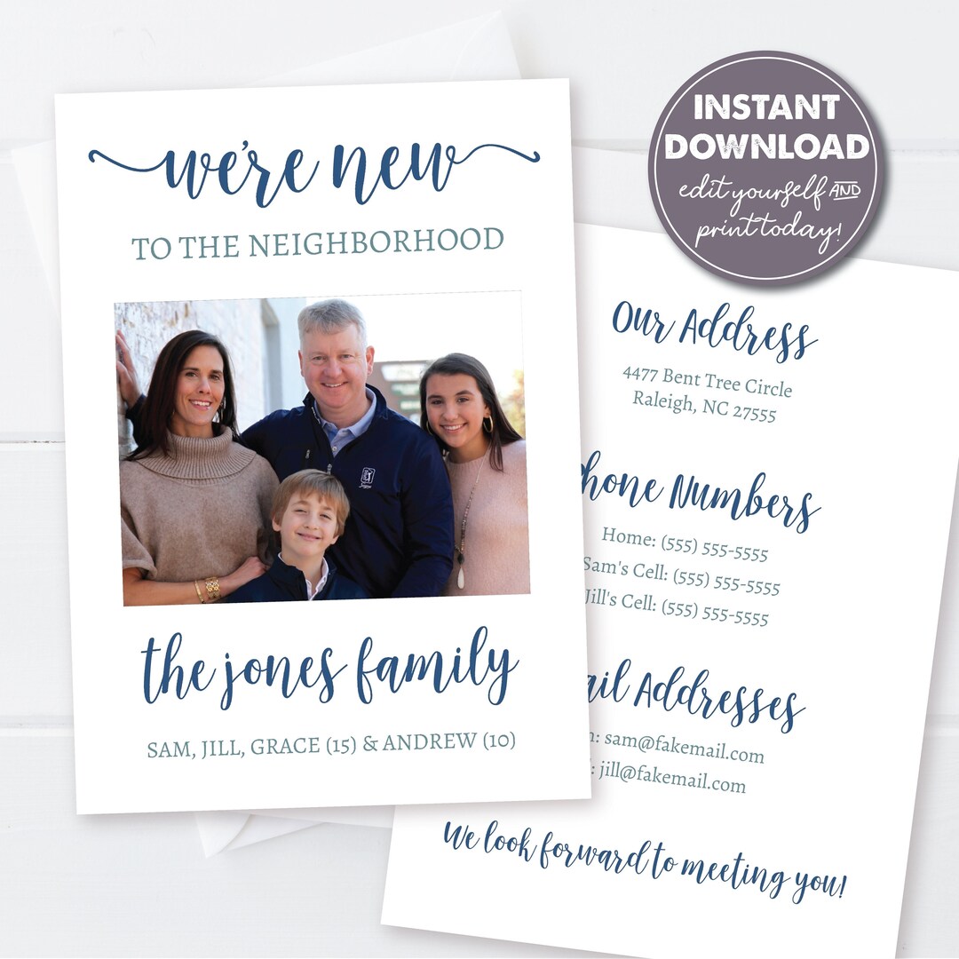 Editable We're New to the Neighborhood Photo Cards, Instant Download ...