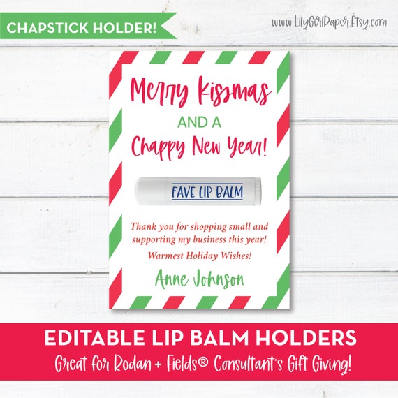 Editable Merry Kissmas and Chappy New Year Lip Balm Holder Cards ...