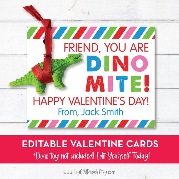 Editable DINO-Mite Friend Valentine Cards, Teacher Valentine ...