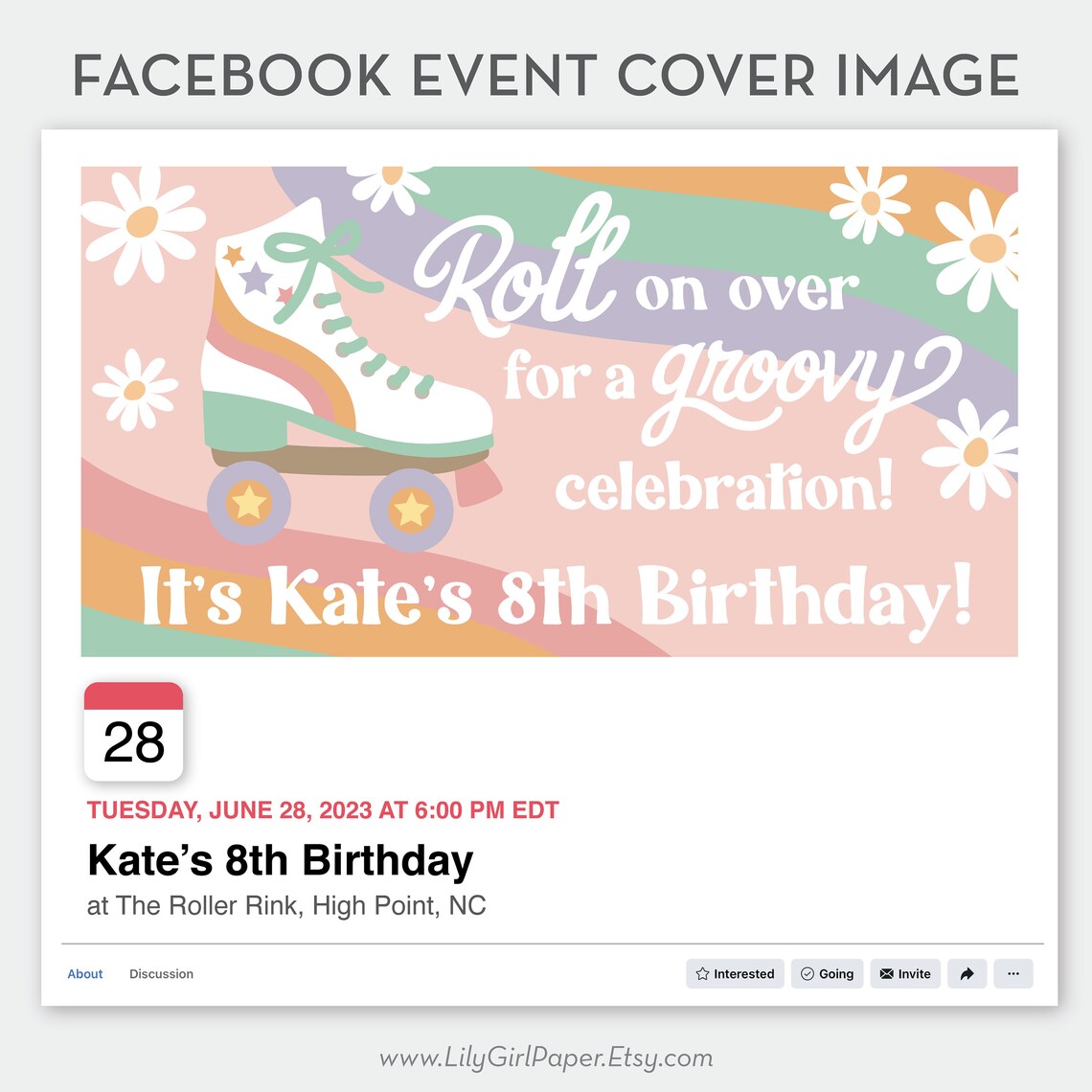 Editable Groovy Roller Skate Birthday Party Invitation Retro - Etsy