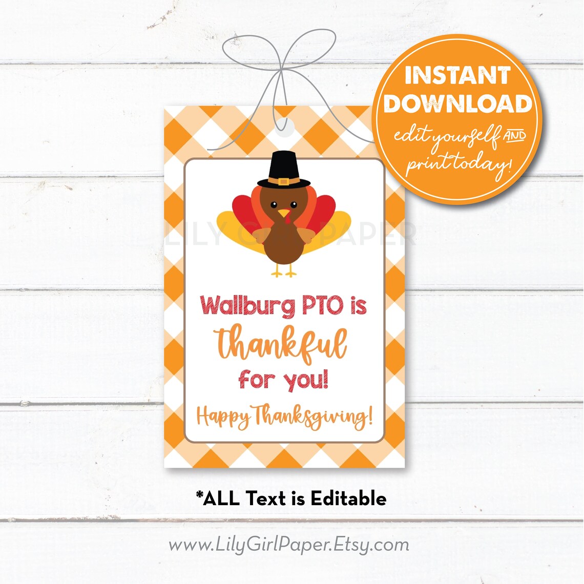 Editable Teacher and Staff Thanksgiving Gift Tag PTO PTA - Etsy