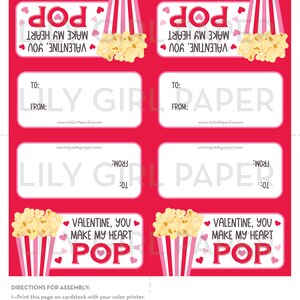 Valentine Popcorn Bag Toppers, INSTANT DOWNLOAD! You Make My Heart Pop ...