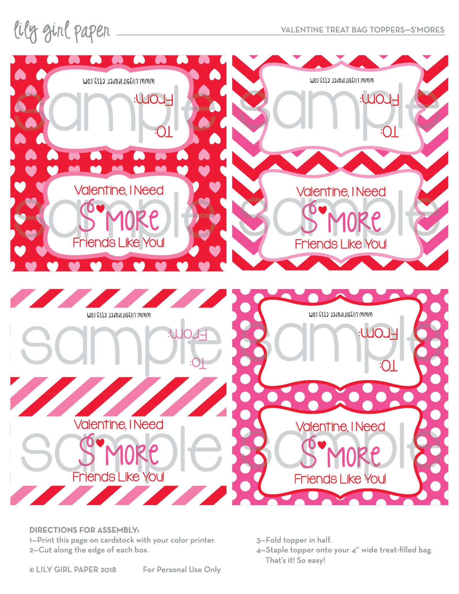 Valentine Treat Bag Toppers, I Need S'more Friends Like You, Candy Bag ...