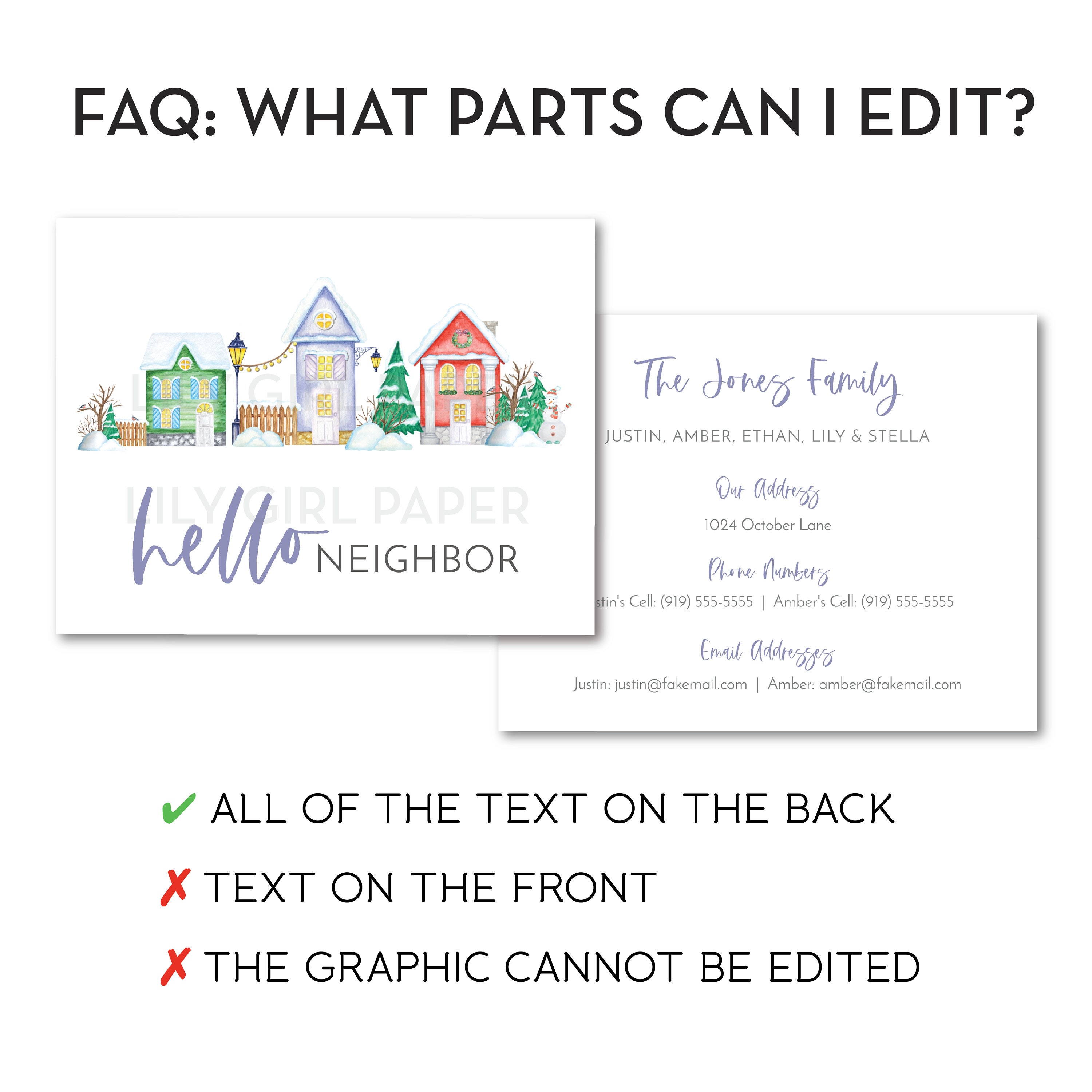 Editable Hello Neighbor Contact Information Cards Instant | Etsy