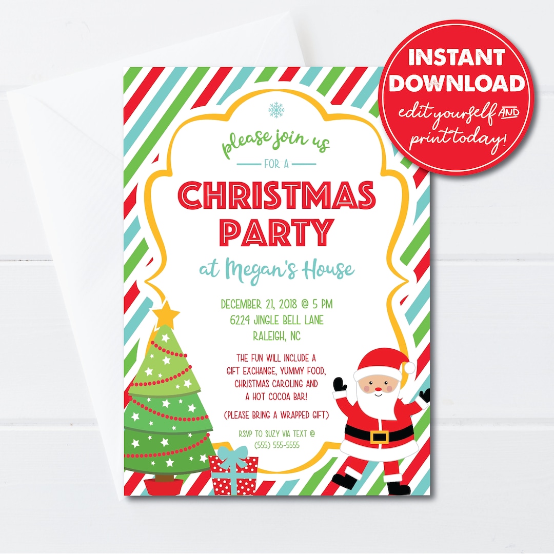 Editable Gift Exchange Christmas Party Invitation Template, INSTANT ...