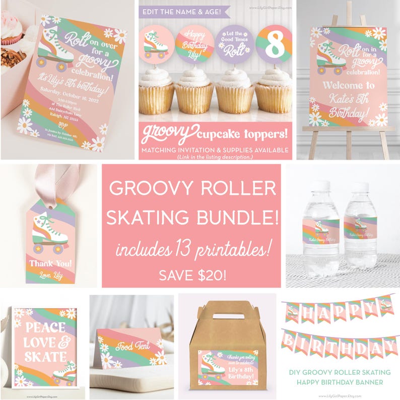 Groovy Roller Skating Birthday Party Bundle: Retro Printables (digital ...