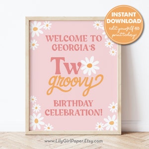 Editable Two Groovy 2nd Birthday Party Welcome Sign Template - Etsy