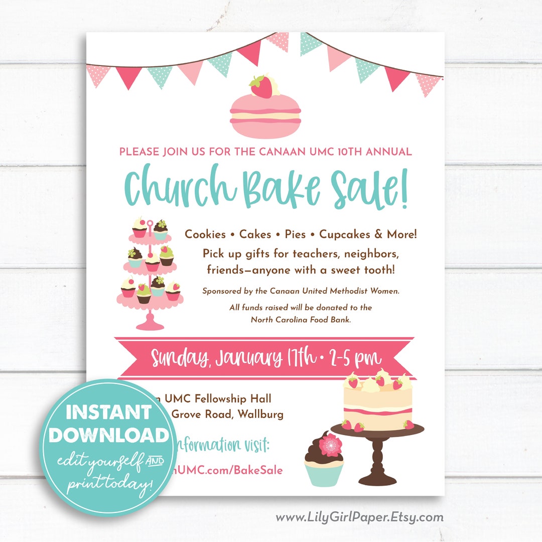 Editable Bake Sale Fundraiser Flyer Template, 8.5x11 PTA/PTO Flyer ...