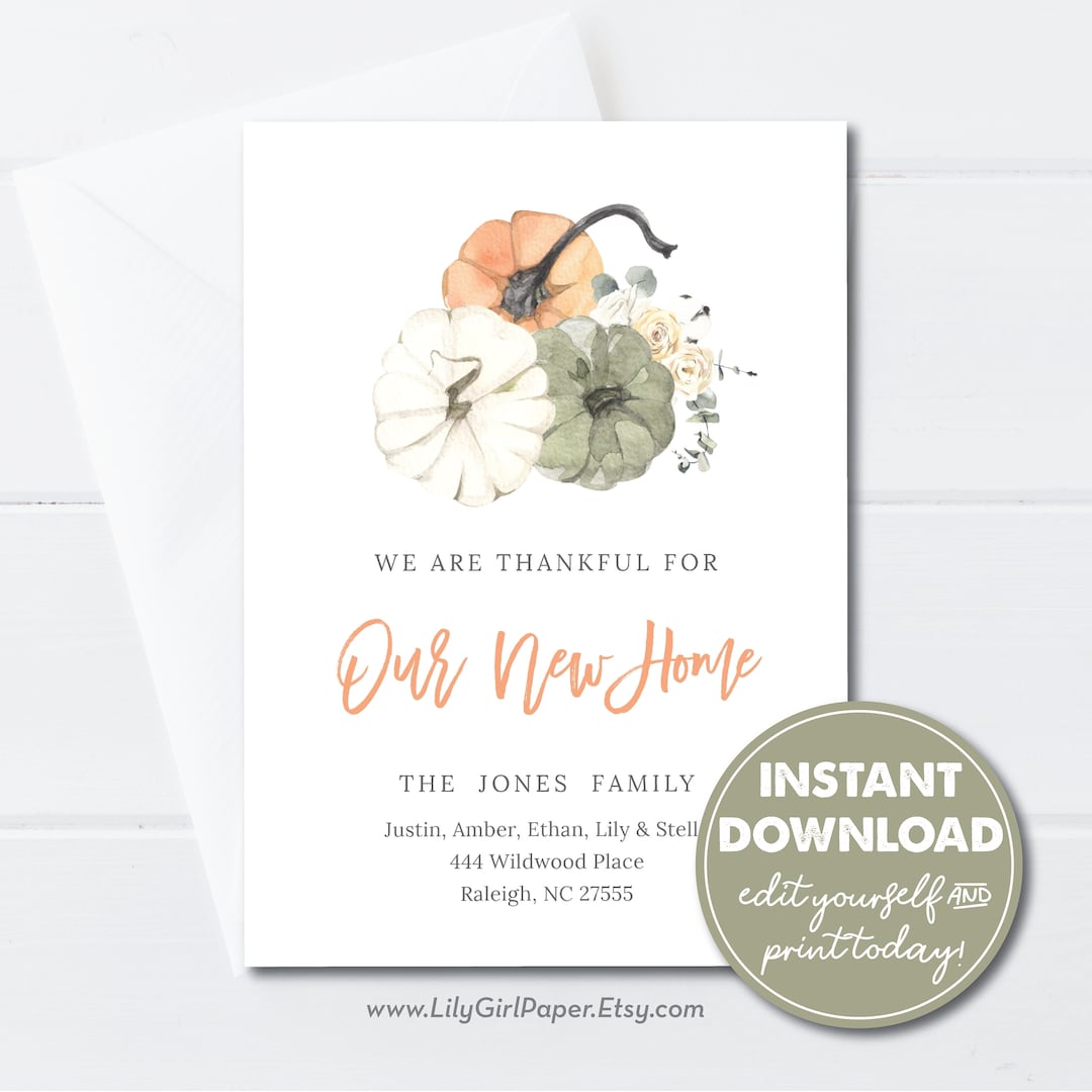 Fall Pumpkin Moving Announcement: New Home Card (editable Template ...