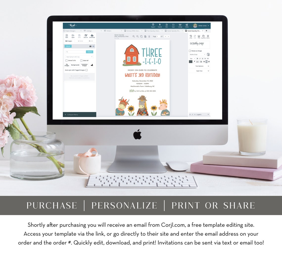 Three-i-e-i-o 3rd Birthday Farm Party Invitation Template - Etsy