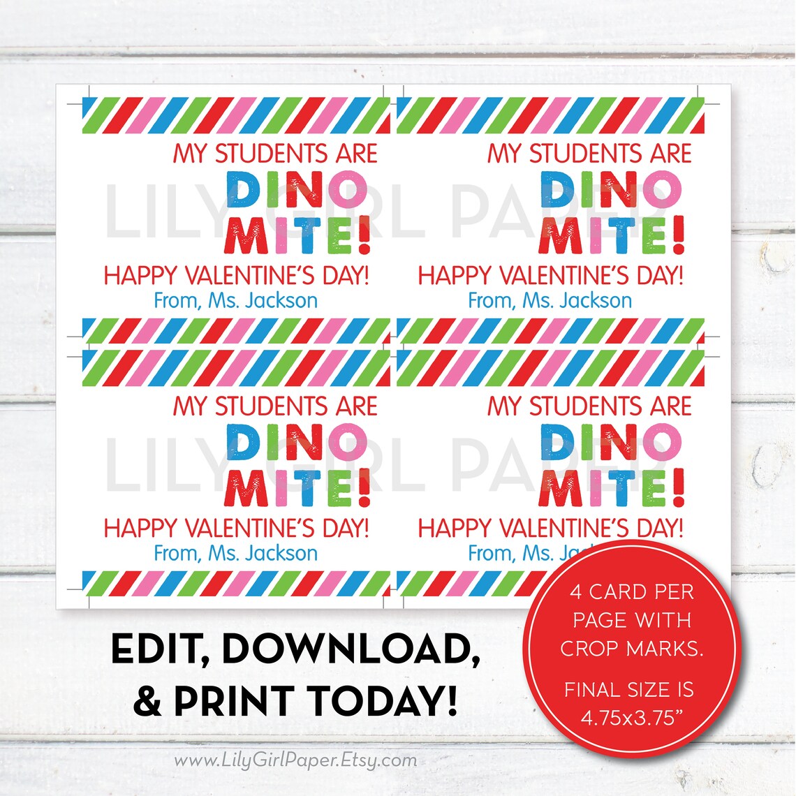 Editable Dino-mite Student Valentine Cards Teacher Printable - Etsy