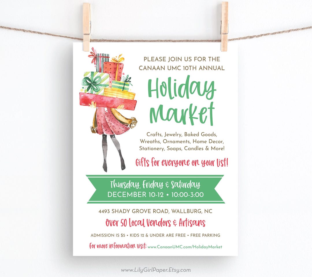 Editable Holiday Market Template, Christmas Craft Show, Bake Sale Flyer ...