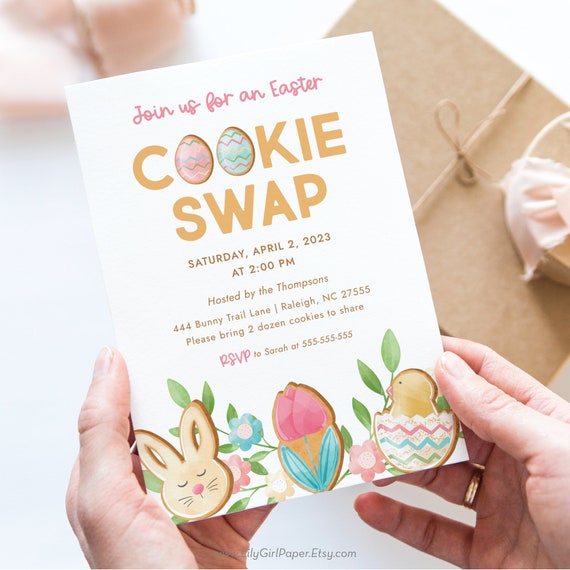 Editable Easter Cookie Swap, Exchange Party invitation Template, Easter ...
