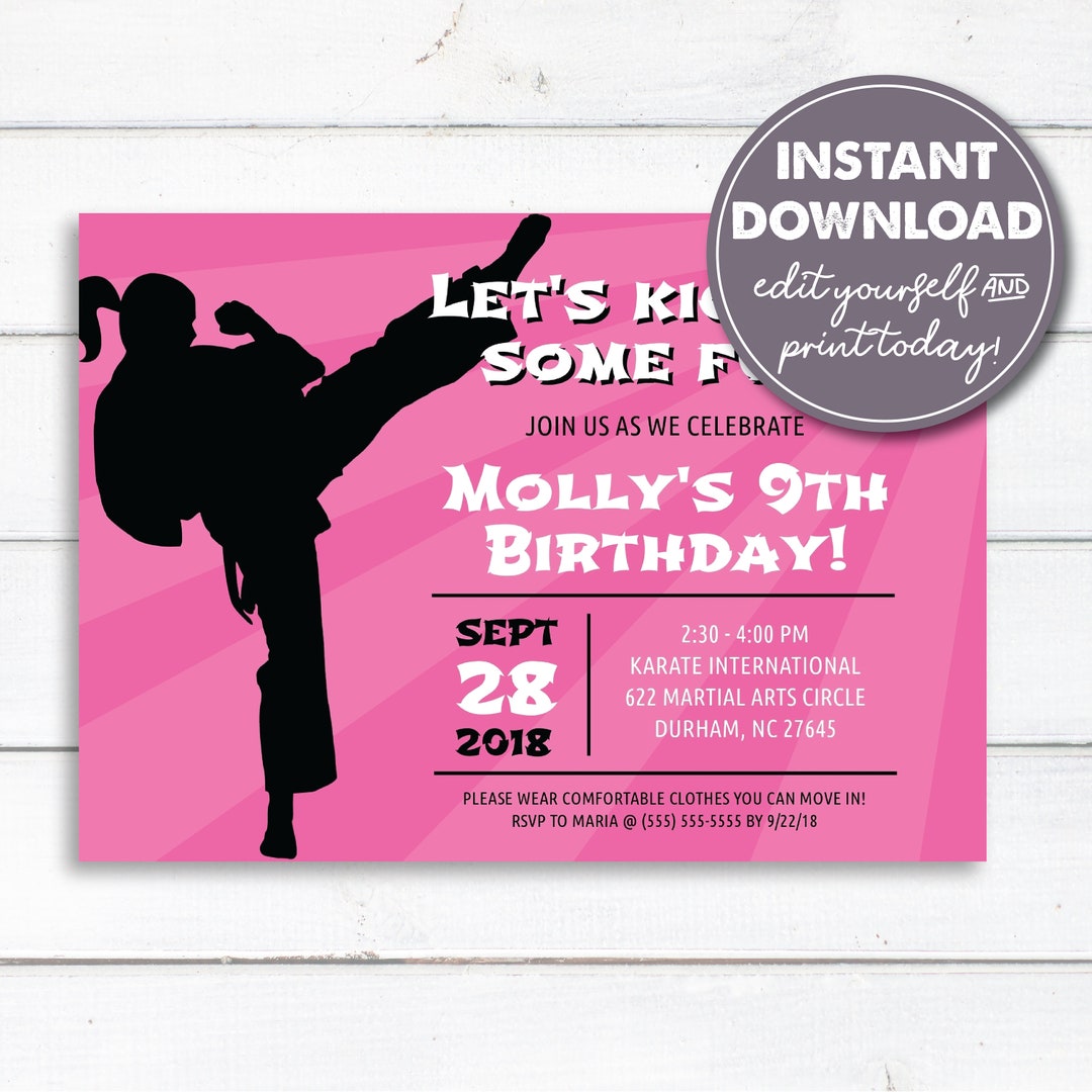 Editable Karate, Tae Kwon Do, Martial Art Party Invitation, Instant ...