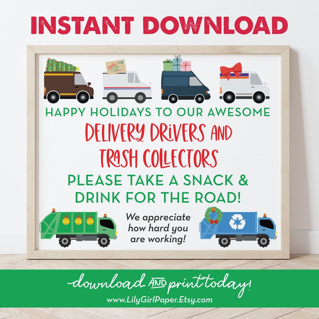 Happy Holidays Delivery Driver and Trash Collector Snack & Drink Sign ...