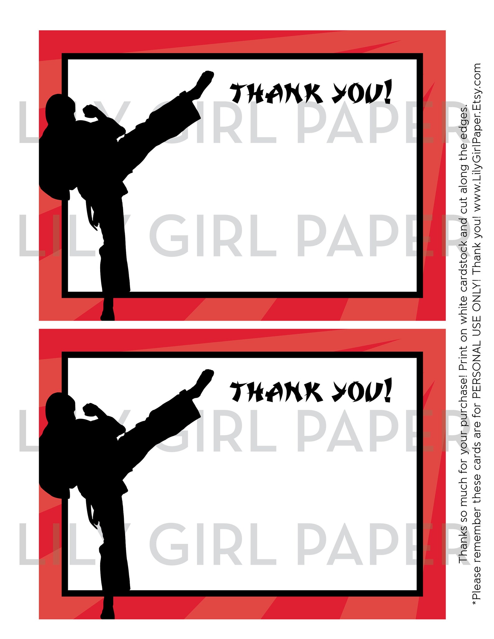 Karate Tae Kwon Do Martial Arts Thank You Card Instant | Etsy