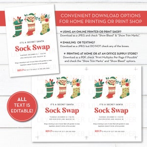 Secret Santa Sock Swap Party Invitation Editable Template, Instant ...