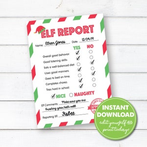 Editable Elf Report Card, INSTANT DOWNLOAD! Christmas Elf Behavior ...