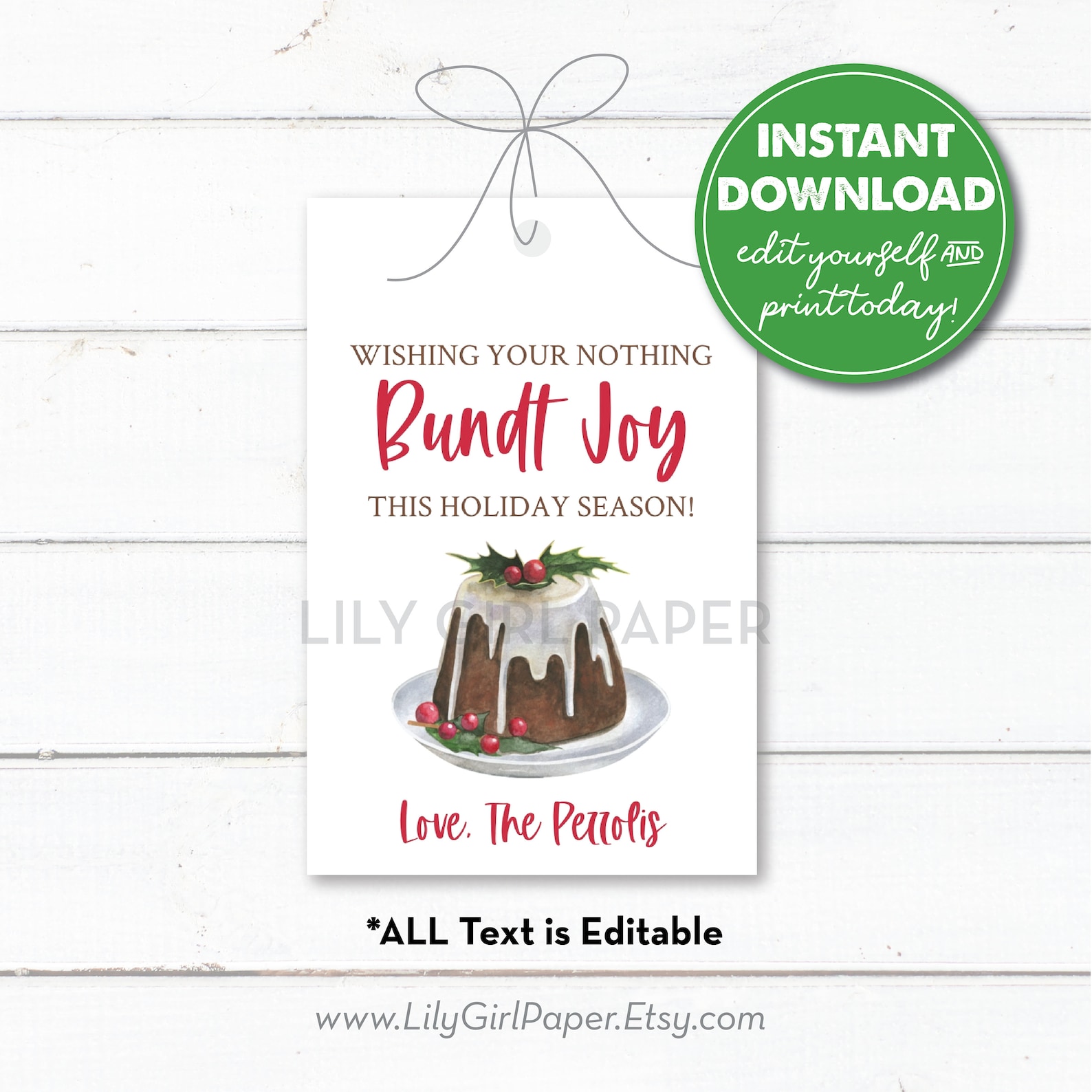 Editable Christmas Bundt Cake Gift Tag Nothing Bundt Joy - Etsy