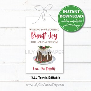 Editable Christmas Bundt Cake Gift Tag, Nothing Bundt Joy, Teacher Gift ...