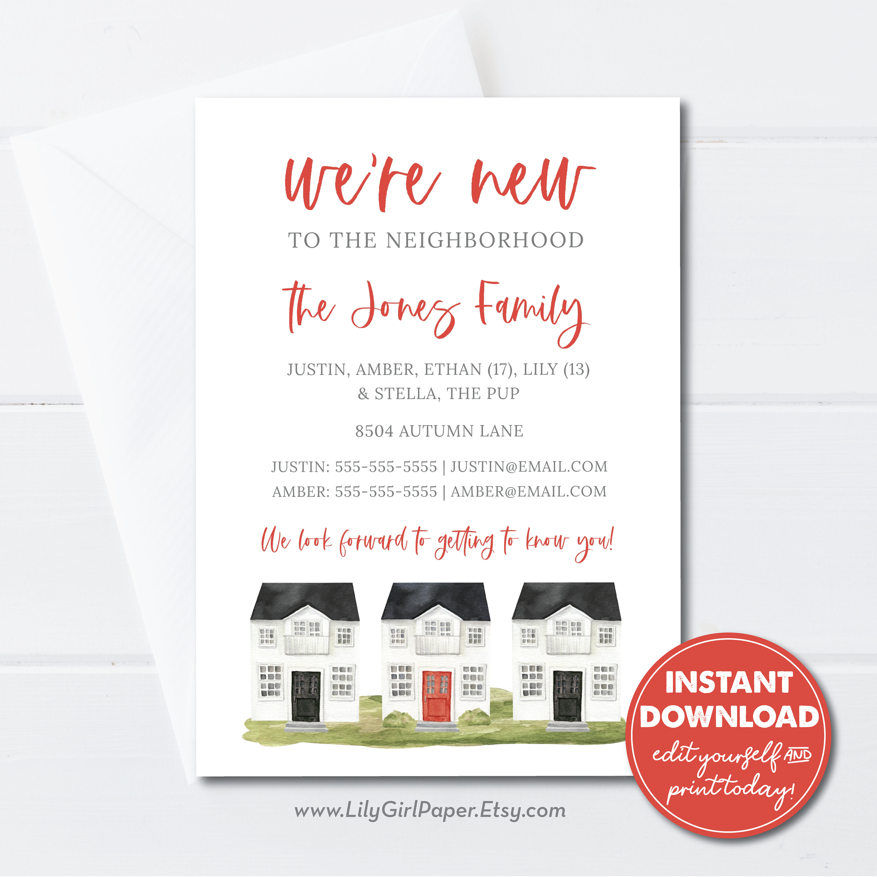 Editable We're New to the Neighborhood Information Card Template, Black ...