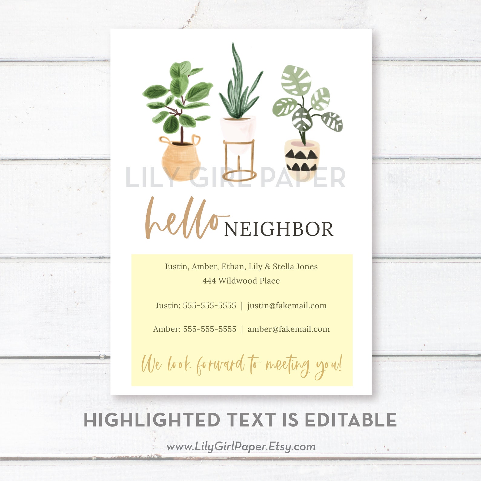 Editable Hello Neighbor Contact Info Cards New to the - Etsy