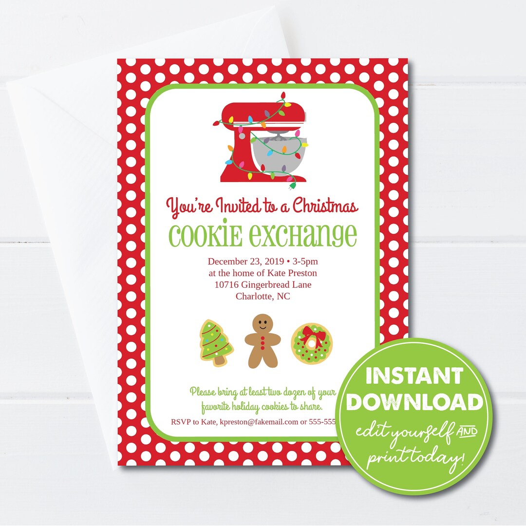 Editable Cookie Exchange Christmas Party Invitation Template, Instant ...