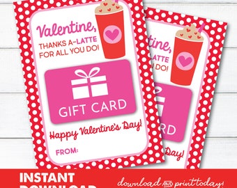 Valentine's Day Teacher Gift Card Holder Thanks a LATTE - Etsy