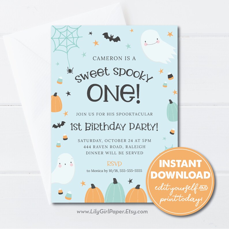 Sweet Spooky One Boy's 1st Birthday Party Invitation - Etsy
