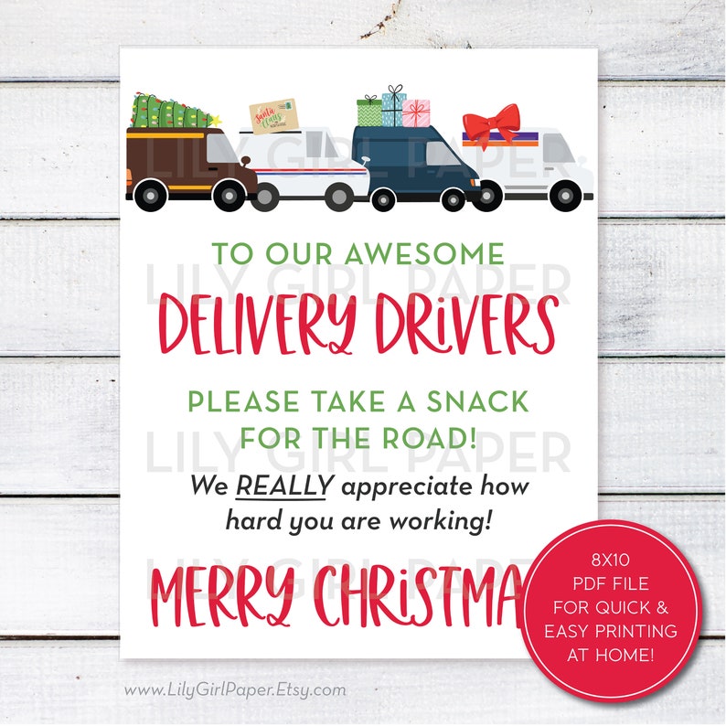 Delivery Driver Thank You Snack Sign, Merry Christmas, Christmas ...