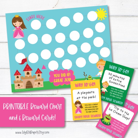 PRINTABLE and Reusable Princess Reward Chart and Reward Cards, Chore ...