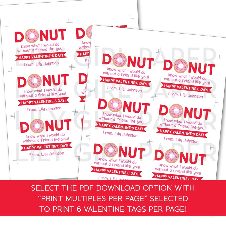 Editable Donut Valentine Cards Class Valentines INSTANT - Etsy